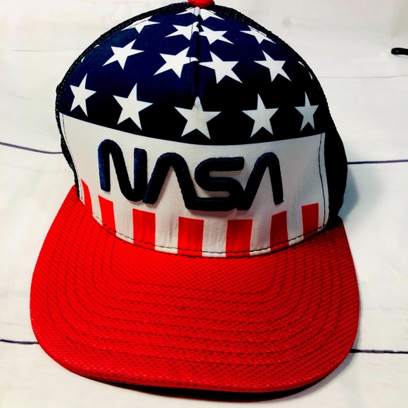 Nasa | Accessories | Nasa Hat Cap Snap Back Red Blue Flag Full Mesh ...